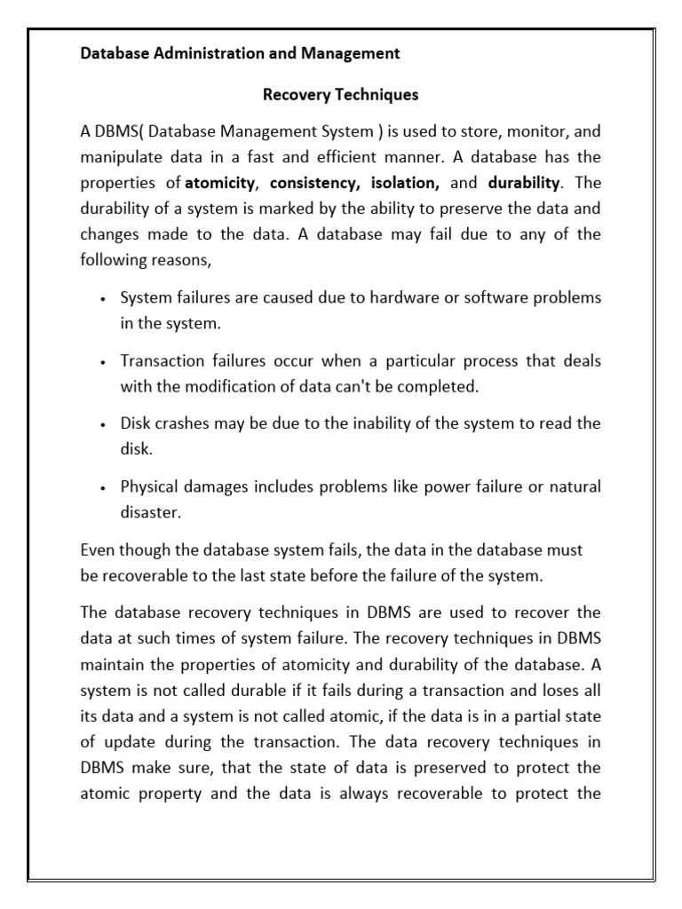 Recovery Techniques | Download Free PDF | Databases | Database Transaction
