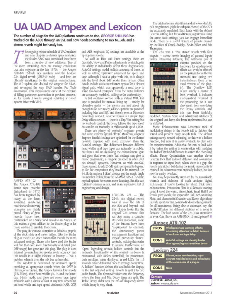 Lexicon 224 Digital Reverb Review | PDF | Sound Technology | Sound ...