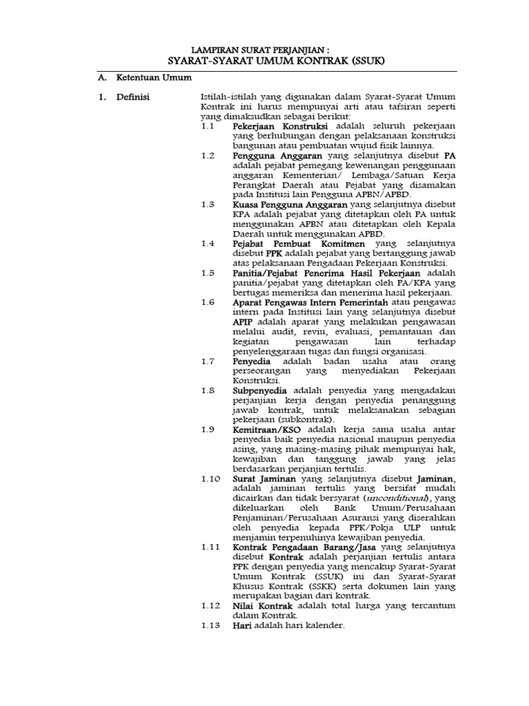 Lampiran Surat Perjanjian Syarat Syarat Umum Kontrak Ssuk | PDF