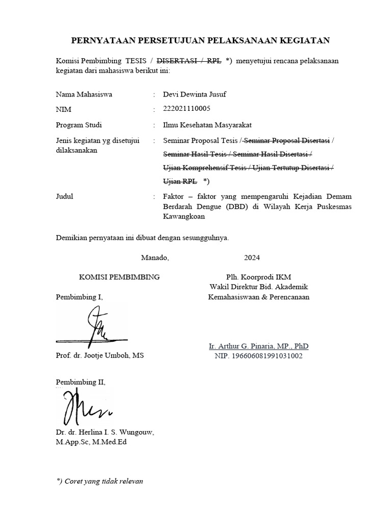 Lembar Persetujuan Pelaksanaan Kegiatan Prodi IKM Proposal Dan Hasil | PDF | Pengembangan Diri ...