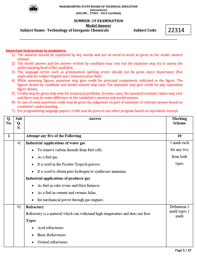 2019 Summer Model Answer Paper (Msbte Study Resources) | PDF | Cement | Urea
