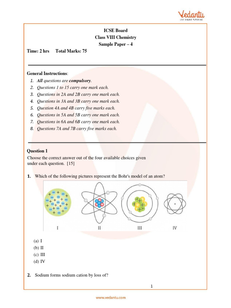 ICSE Sample Papers For Class 8 Chemistry Paper 2 (2023-24) | PDF ...