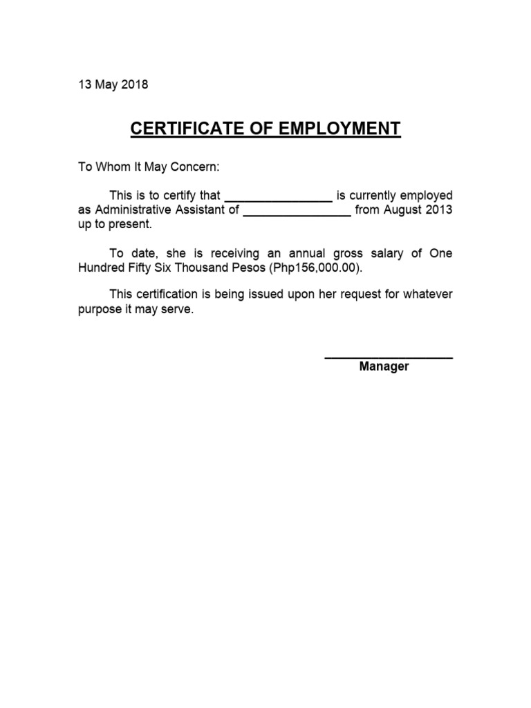 Certificate of Employment Template | PDF