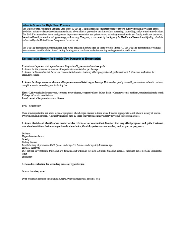 When To Screen For High Blood Pressure | PDF | Hypertension | Cardiovascular Diseases