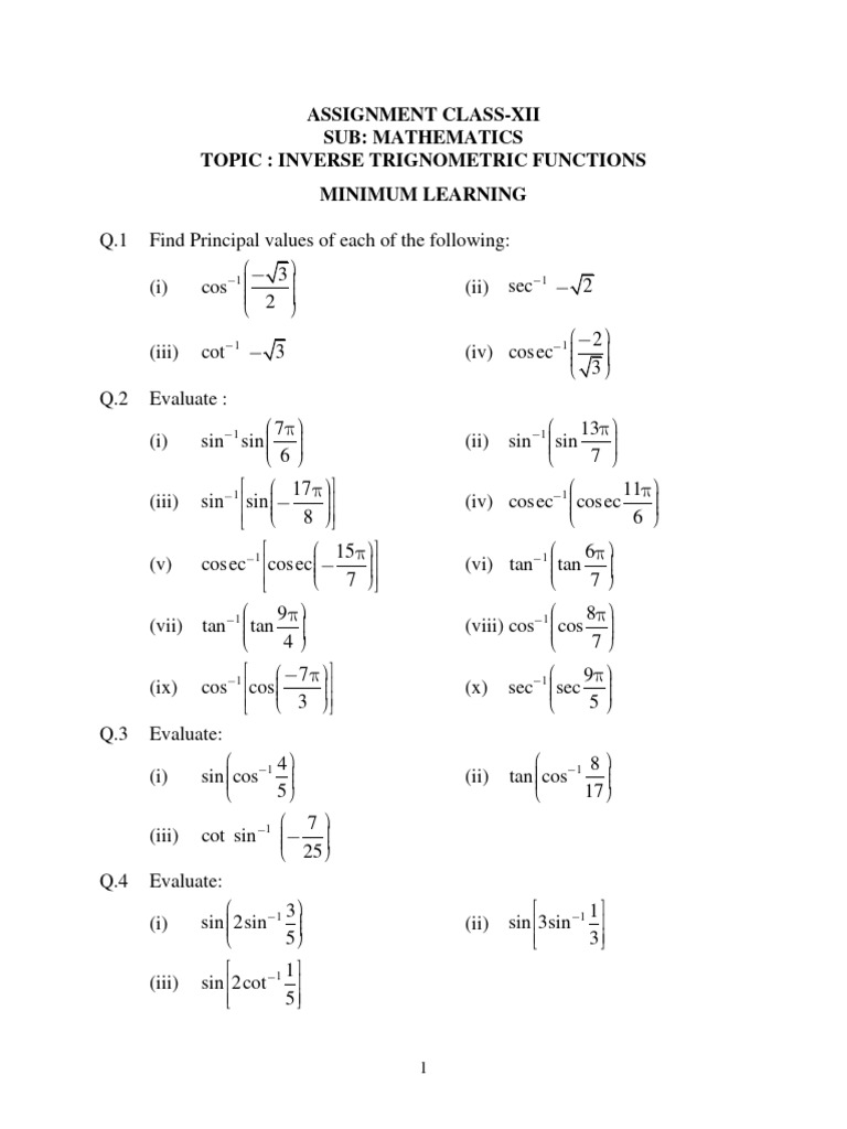Xii - Inverse Trignometric Functions | PDF | Trigonometric Functions | Mathematical Concepts
