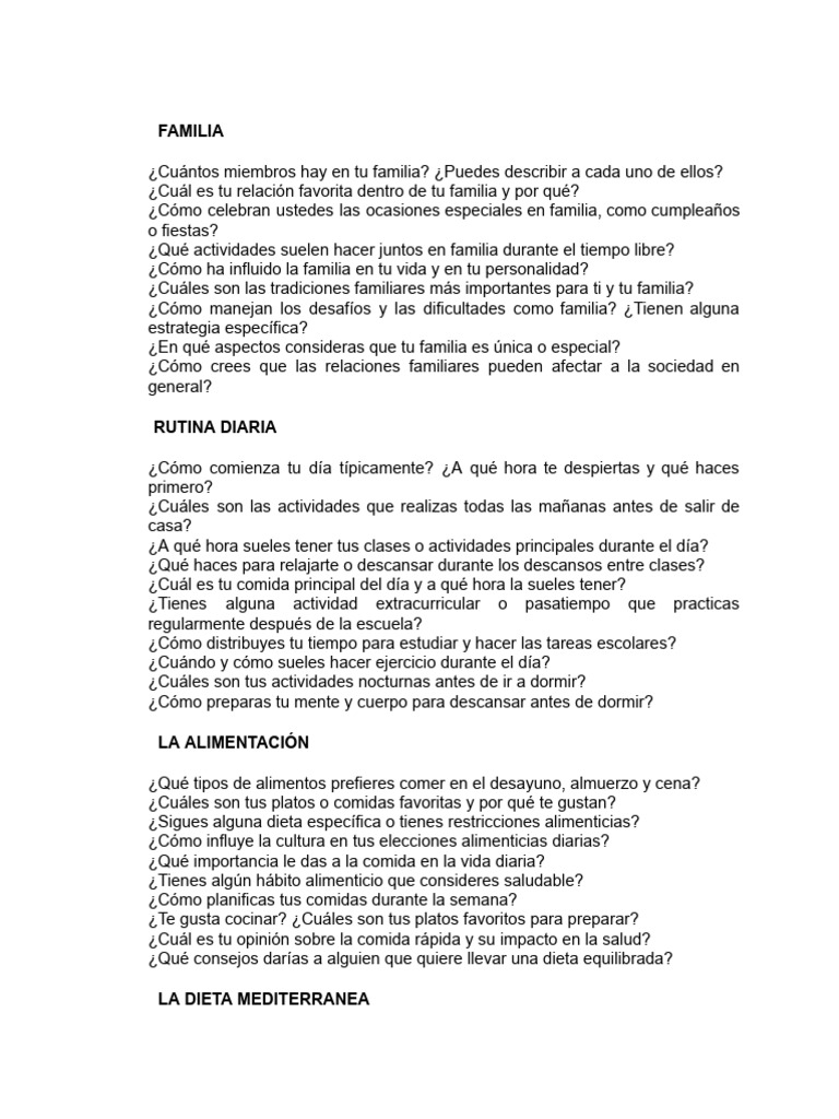 Spanish Ab Initio IOA Question Bank - Master Document | PDF | Dieta ...