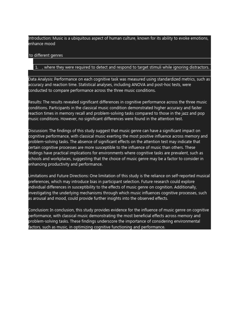 Music's Impact on Cognitive Performance | PDF | Science & Mathematics