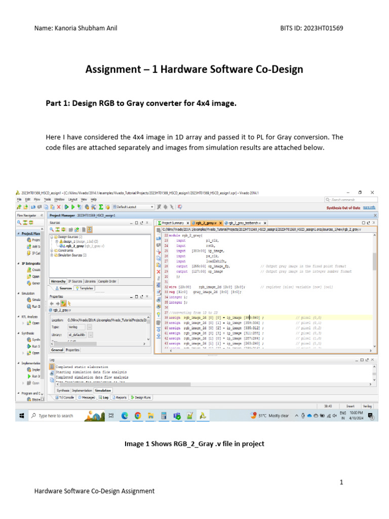 2023HT01569 Kanoria Shubham Anil HSCD Assignment 1 | PDF | System On A Chip | Electronics
