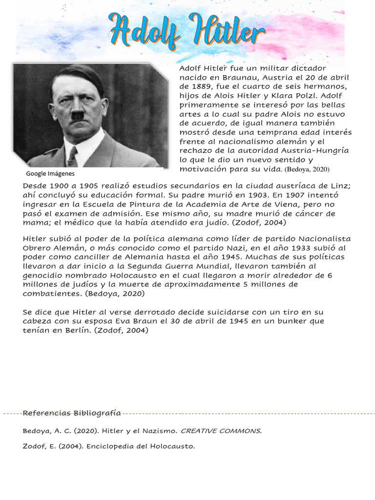 Biografía De Adolf Hitler Nacimiento Y Poder Pdf