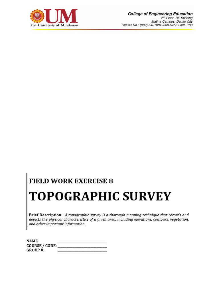 Fieldwork Exercise 8 - Topographic Survey Format | PDF | Topography ...