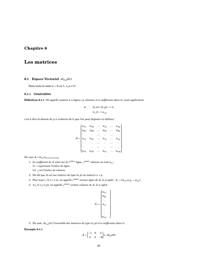 Chapitre Martices | PDF | Matrice (Mathématiques) | Scalaire ...