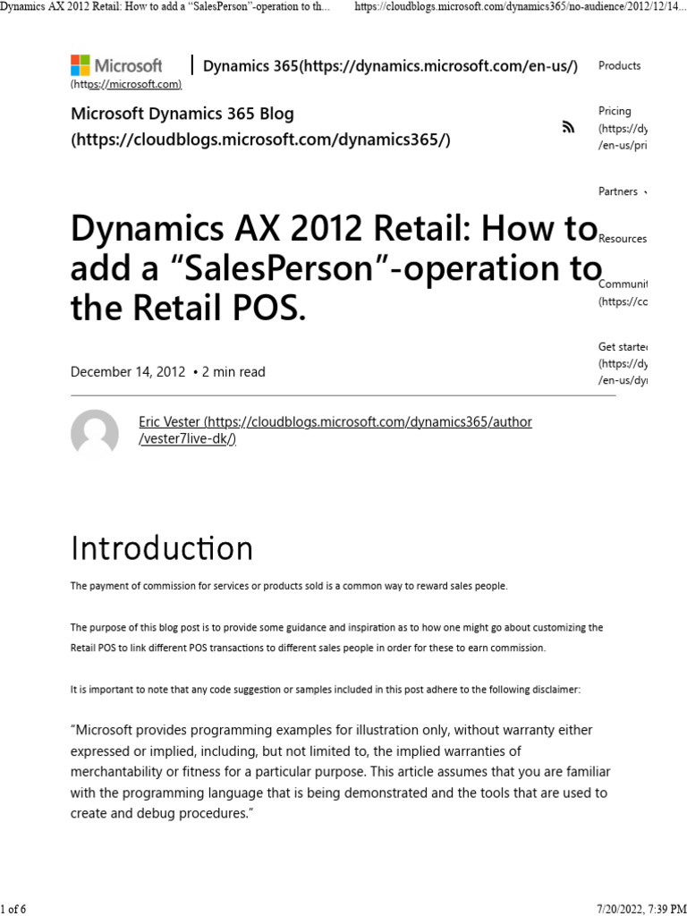 Dynamics AX 2012 Retail How To Add A SalesPerson-operation To The ...