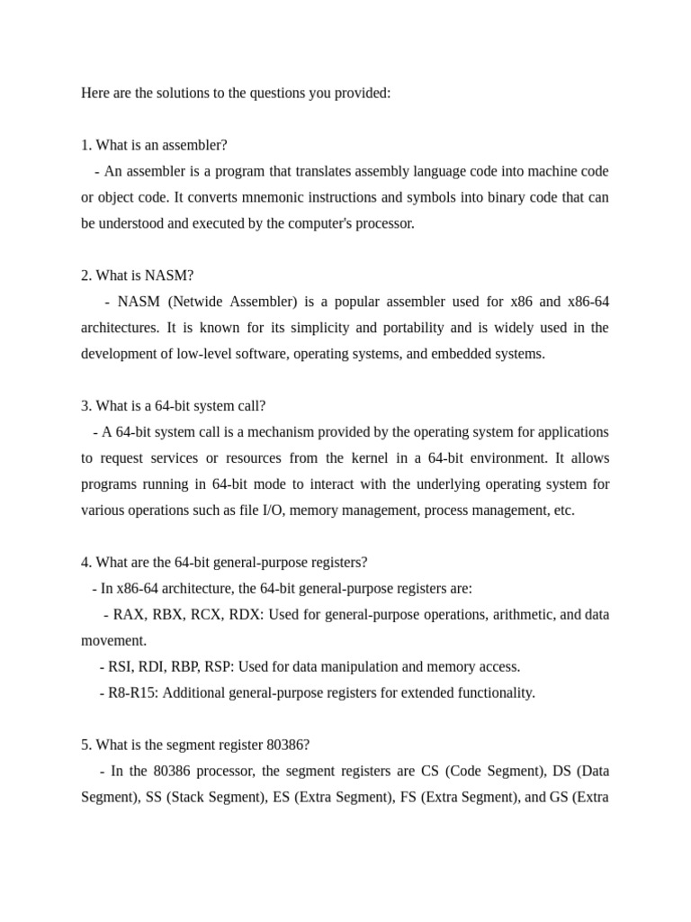 MPL Oral Question Bank Solution | PDF | Assembly Language | Computer Science