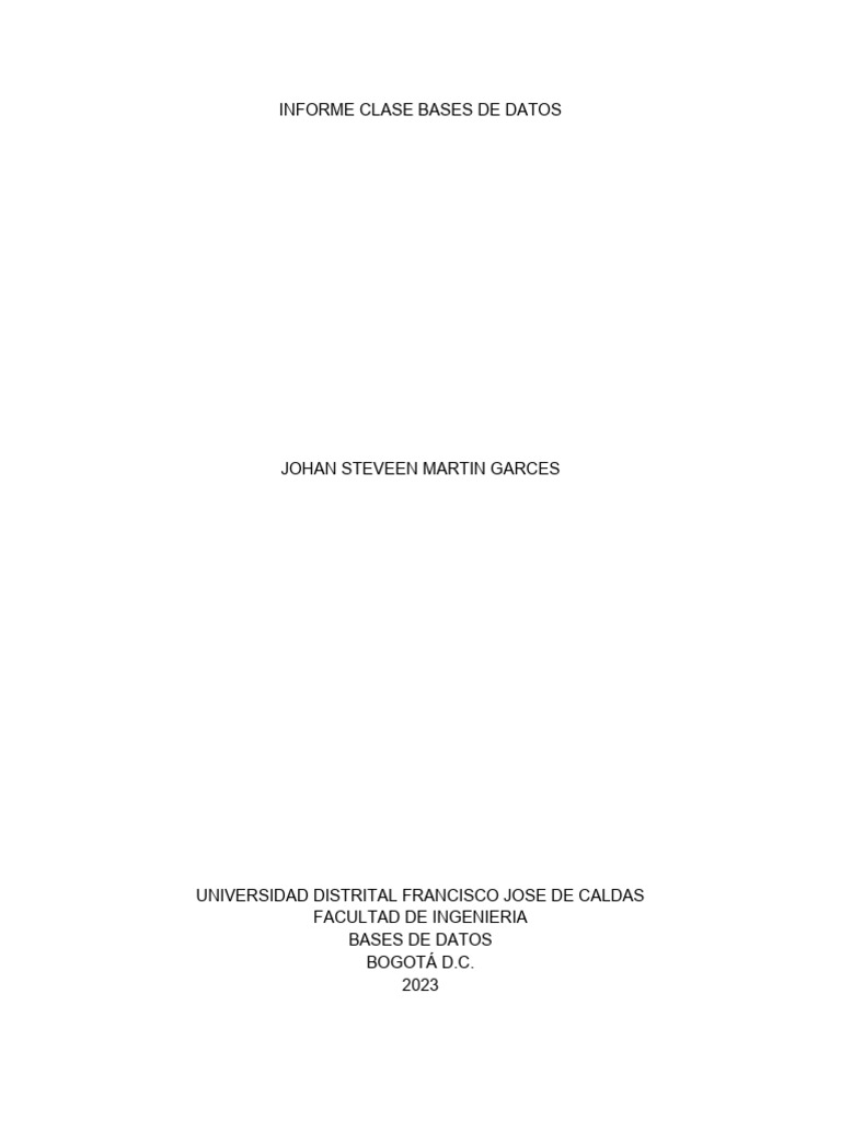 Informe Clase Base de Datos | PDF | Bases de datos | Gestión de datos Informe Clase Base de Datos | PDF | Bases de datos | Gestión de datos