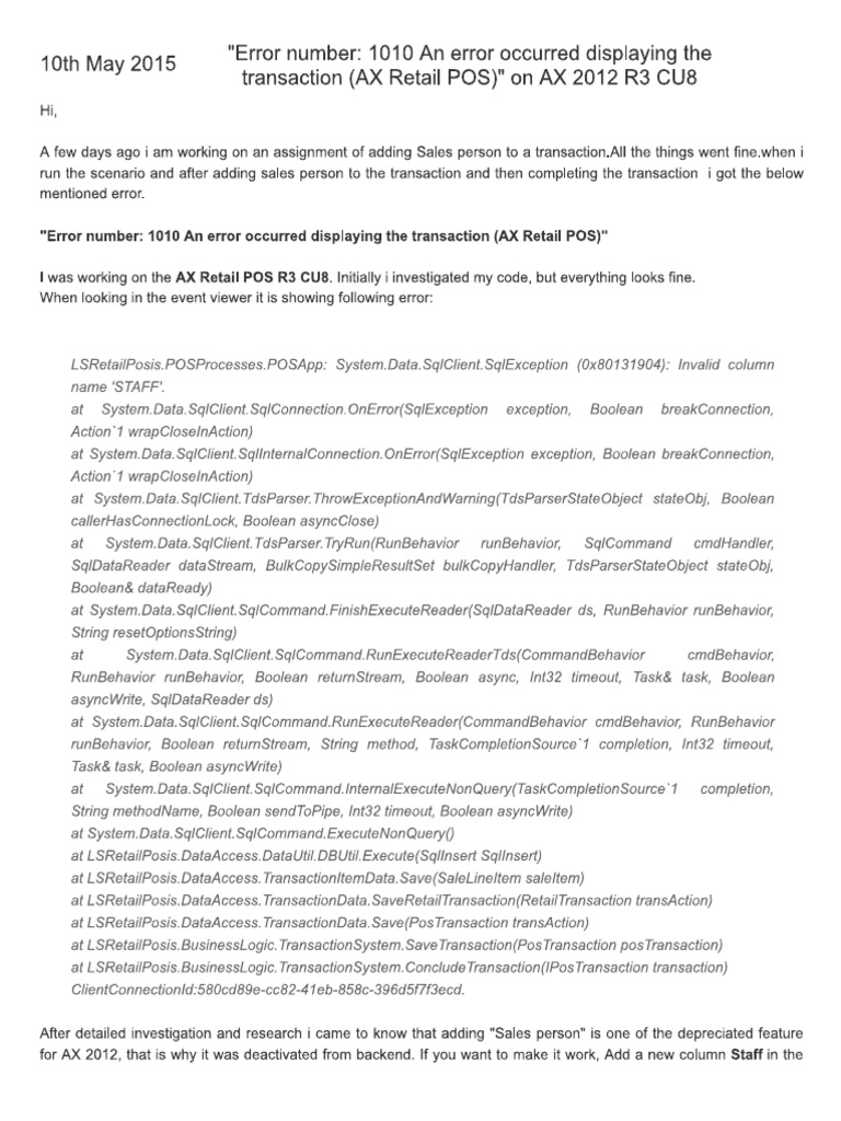 Adding Staff Column in Ax 2012 Store | PDF