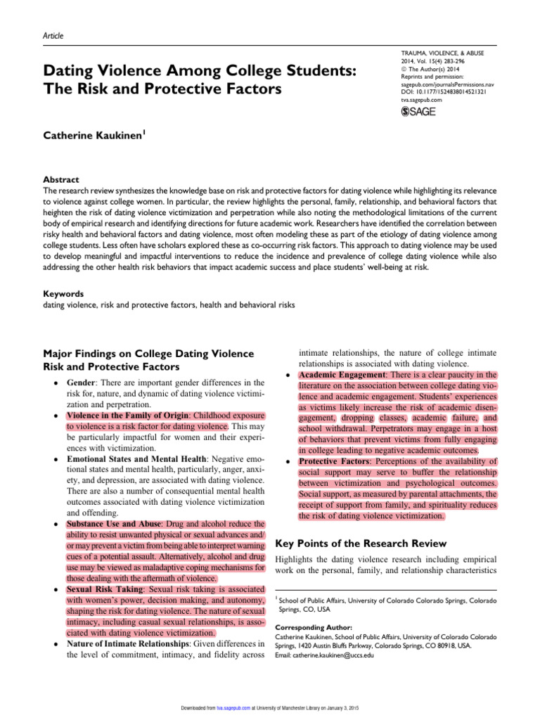 (2014) - Kaukinen. Dating Violence Among College Students | PDF ...