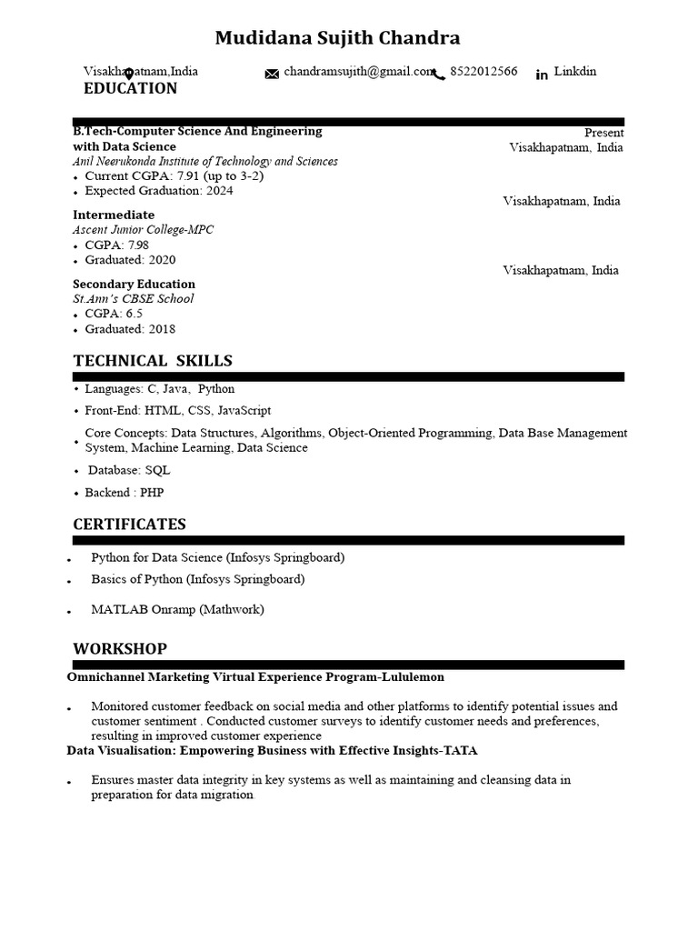 Sujith Docs Resume | PDF | Databases | Data Science