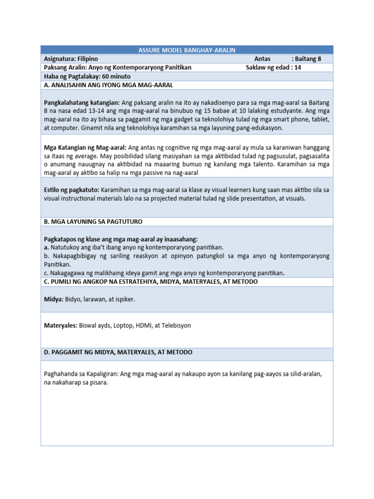 My-Assure-model-Lesson-plan | PDF