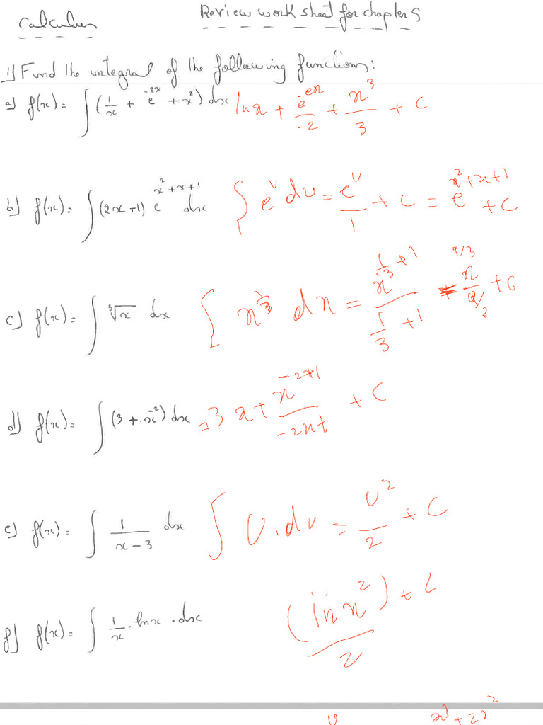 Worksheet Reviw For Chapter 5 - Calculus-1 | PDF
