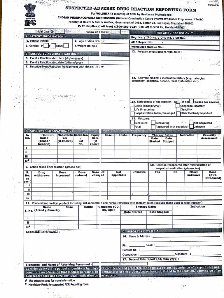 ADR Reporting Form for Healthcare Professionals | PDF | Pharmacy ...