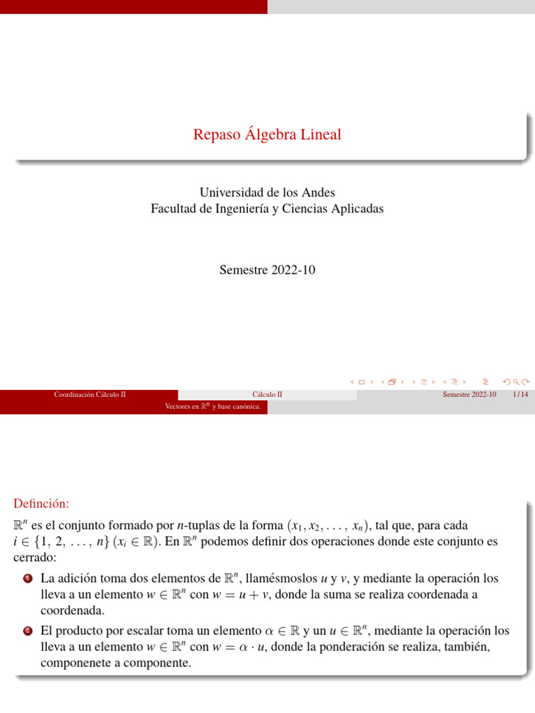 Repaso Algebra Lineal | PDF | Base (álgebra lineal) | Espacio vectorial