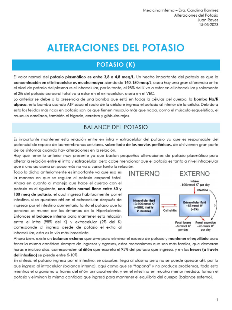 Clase 4.2 Alteraciones Del Potasio | PDF | Potasio | Química