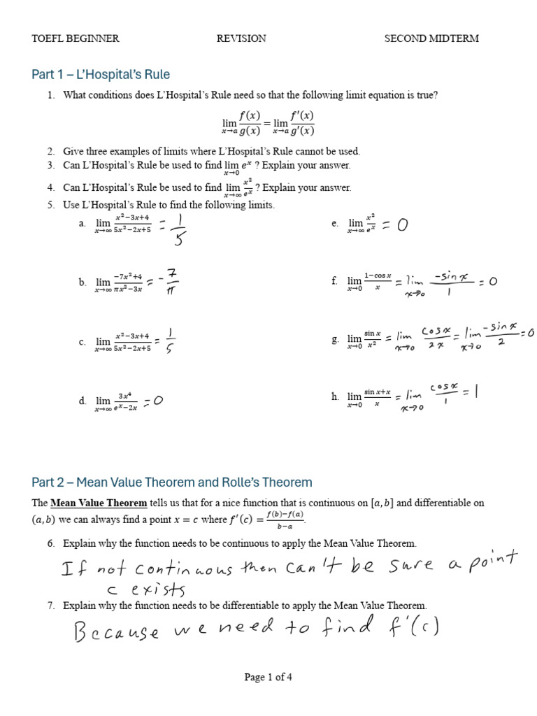 TOEFL Beginner Math Second Midterm Revision Solutions | PDF | Mathematical Relations ...