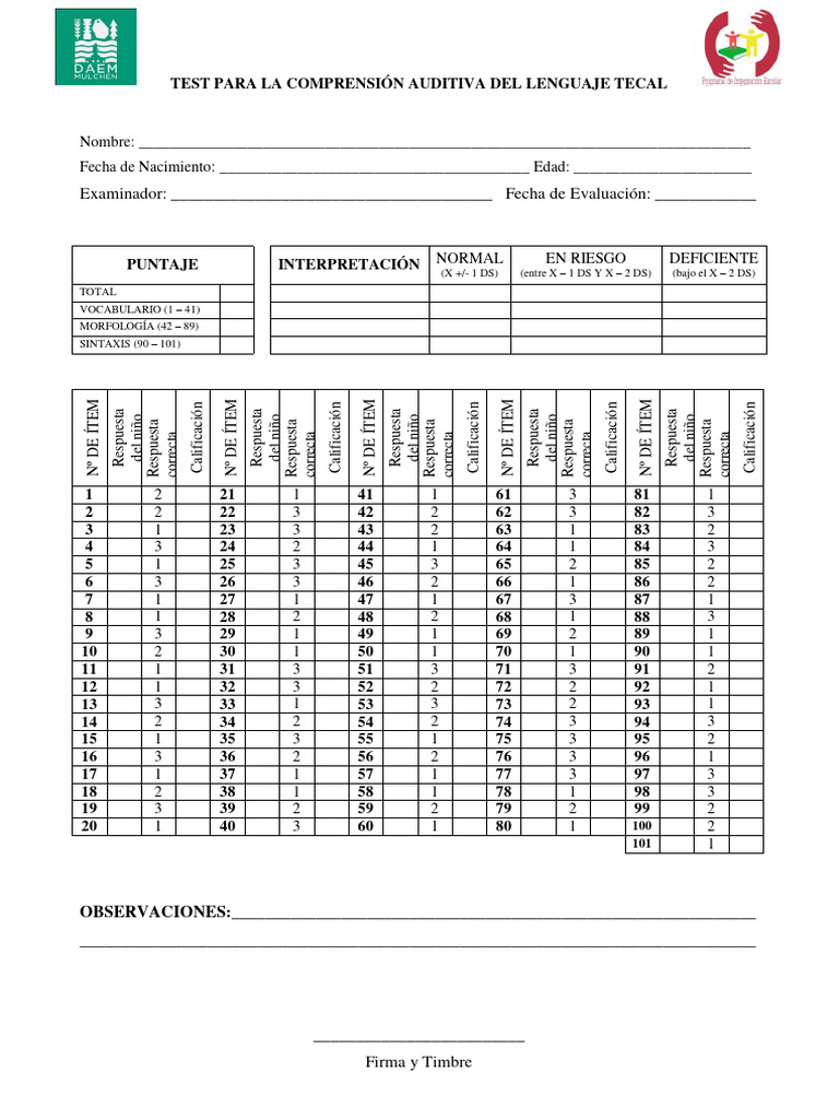 Test de Comprensión Auditiva TECAL | PDF