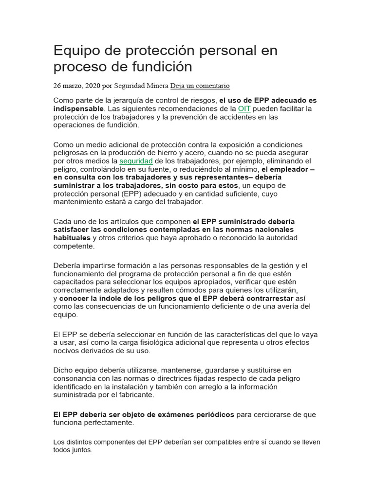 EPP en Fundición: Guía de Seguridad | PDF | Soldadura | Construcción