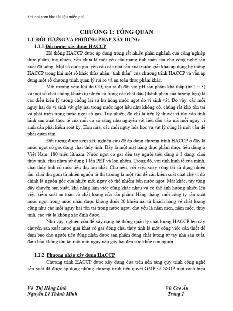 Xay DNG HACCP Cho Quy Trinh SN Xut NC Gii Khat Co Gas | PDF