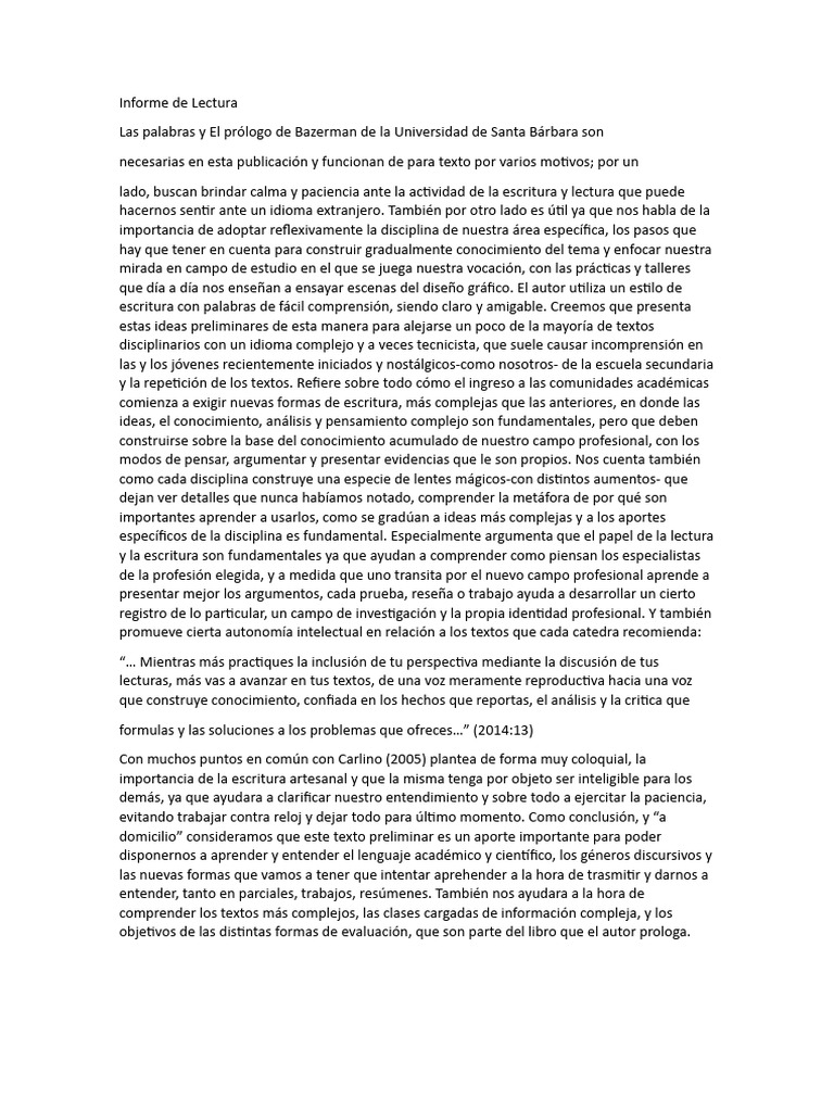 Informe De Lectura Pdf Conocimiento Cognición 6104