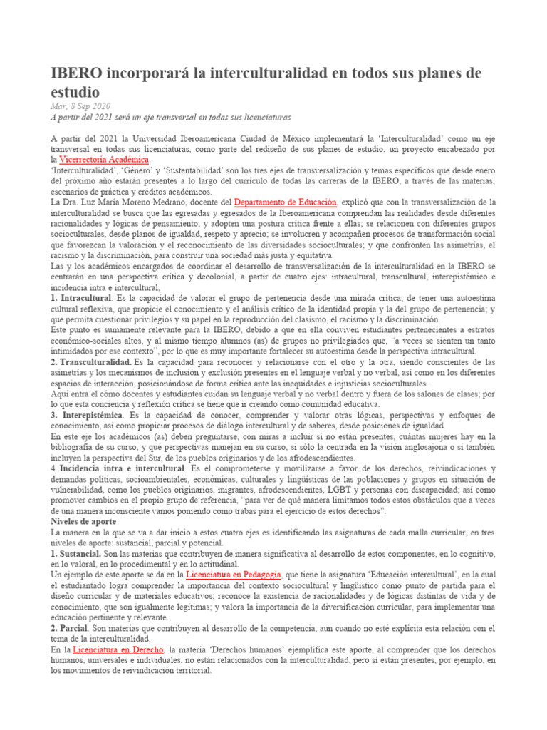 IBERO incorporara interculturalidad-TodosPlanesEstudio | PDF | Plan de estudios
