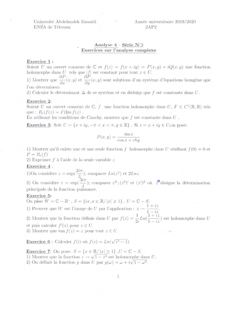 Série Analyse Complexe Avec Correction | PDF