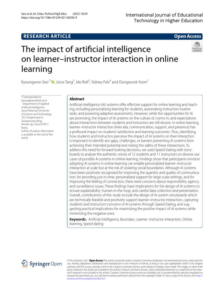 The Impact of Artificial Intelligence On Learner-Instructor Interaction ...