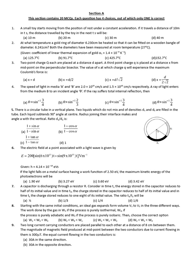 Phy Mock 13 Dec | Download Free PDF | Capacitor | Classical Mechanics