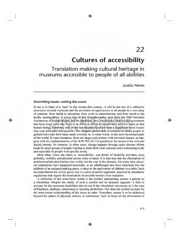 Cultures Of Accessibility Translation Making Cultural Heritage In