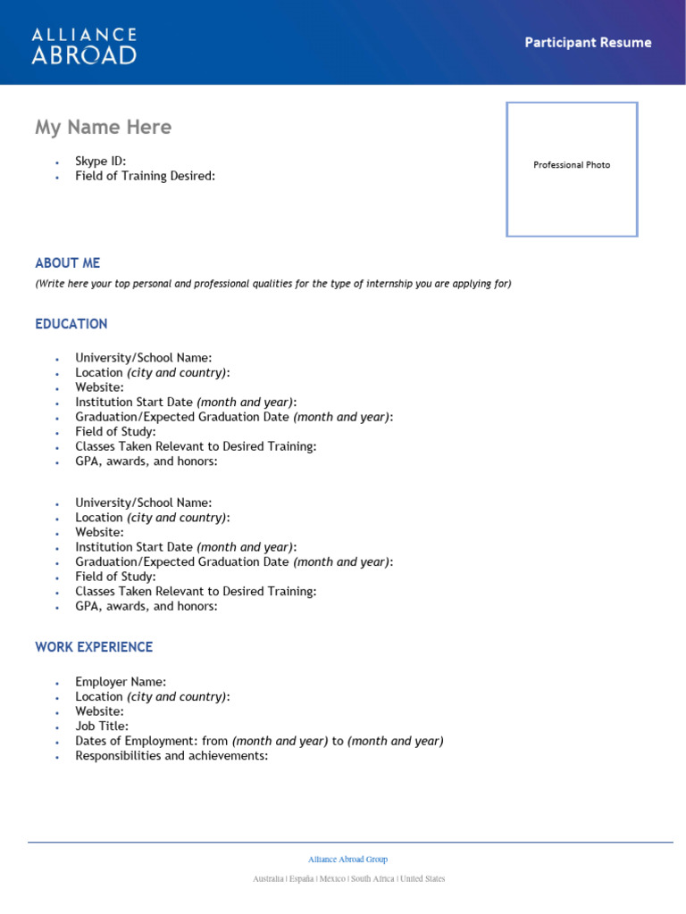 Resume Template for Abroad Applications | PDF | Art
