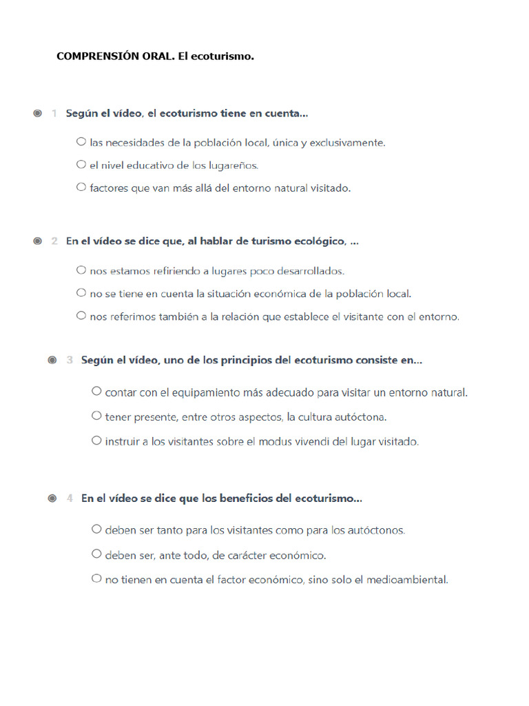Comprensión Oral Ecoturismo | PDF | Ciencia y matemáticas | Tecnología