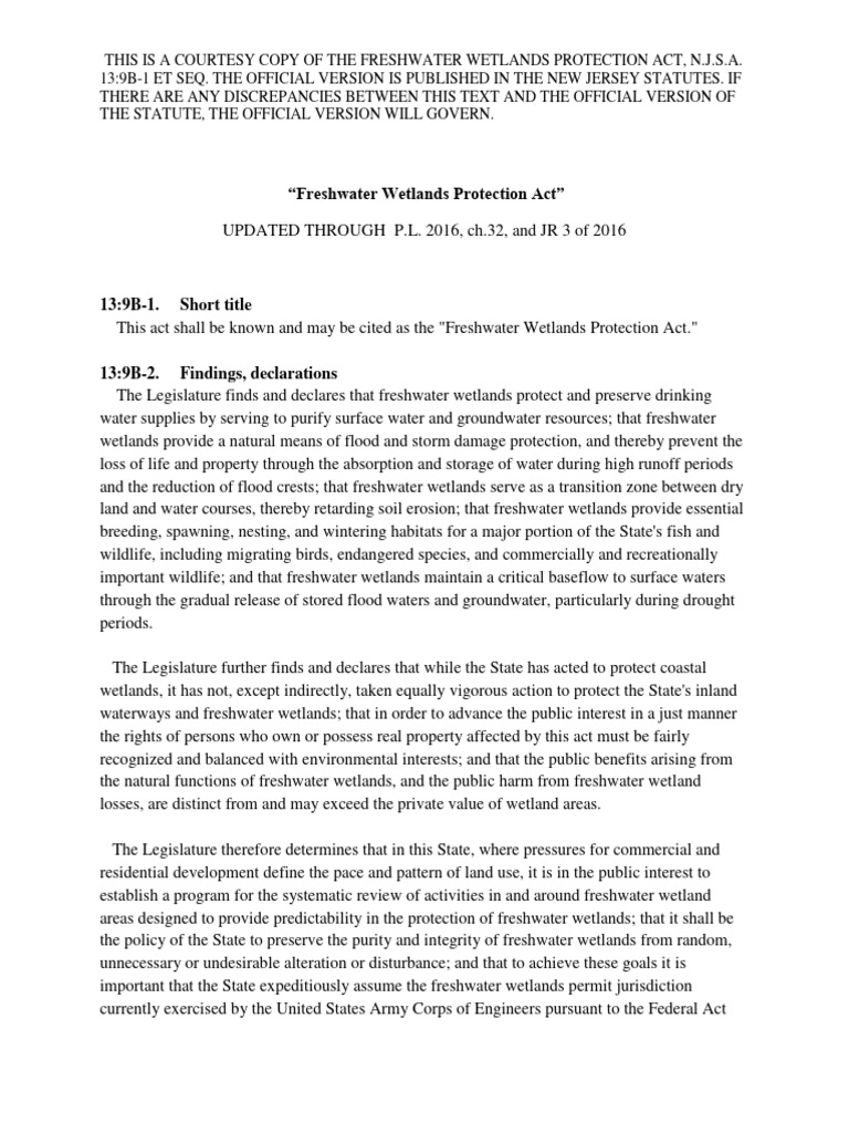 Freshwater Wetlands Protection Act NJ | PDF | Wetland | Endangered ...