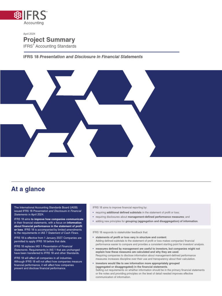 Projectsummary Ifrs18 April2024 | PDF | International Financial Reporting Standards | Expense