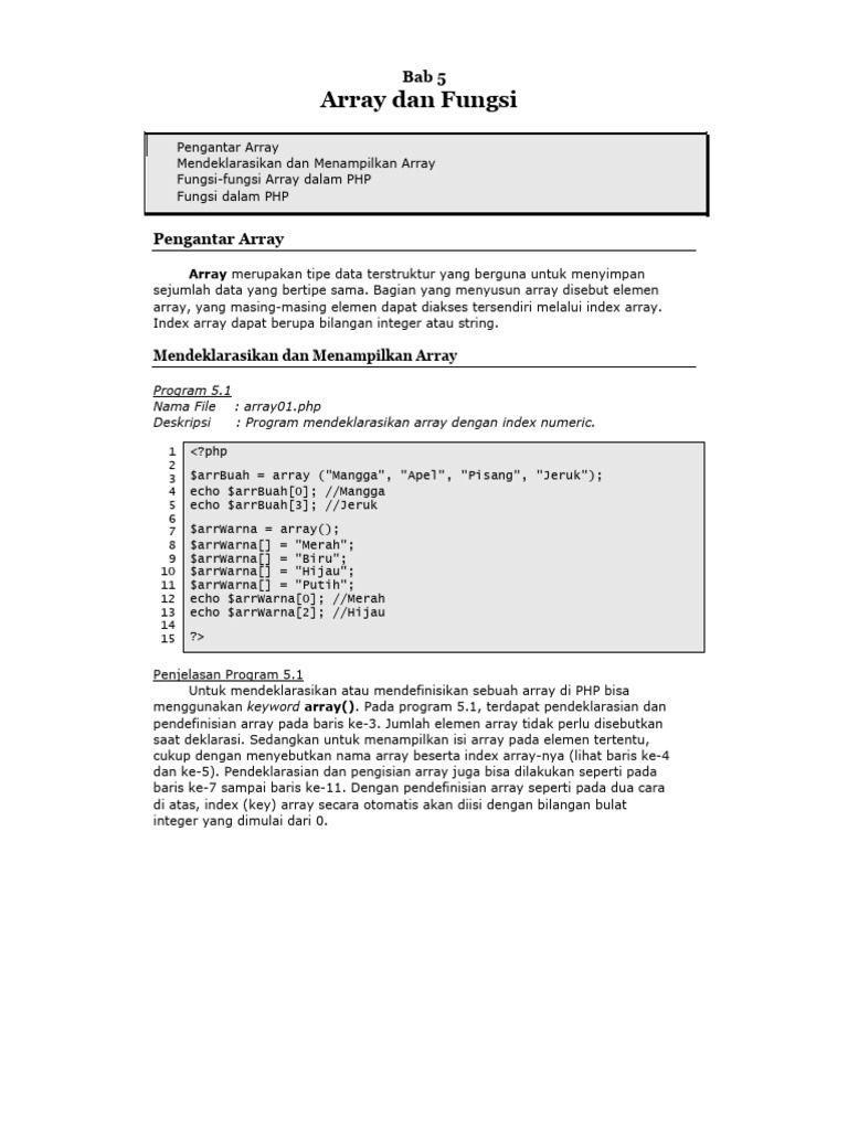 Pertemuan Ke-5 Array Dan Fungsi | PDF | Metode & Bahan Ajar | Komputer