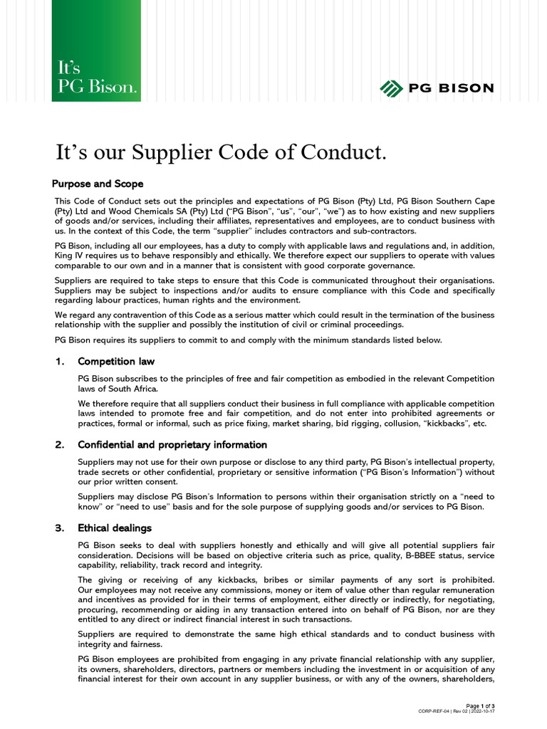 Supplier Code of Conduct | PDF | Employment | Supply Chain