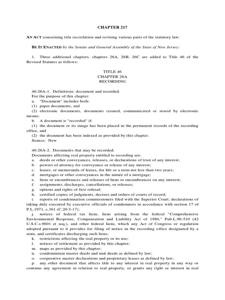 New Jersey Title Recordation Act | PDF | Land Lot | Mortgage Law