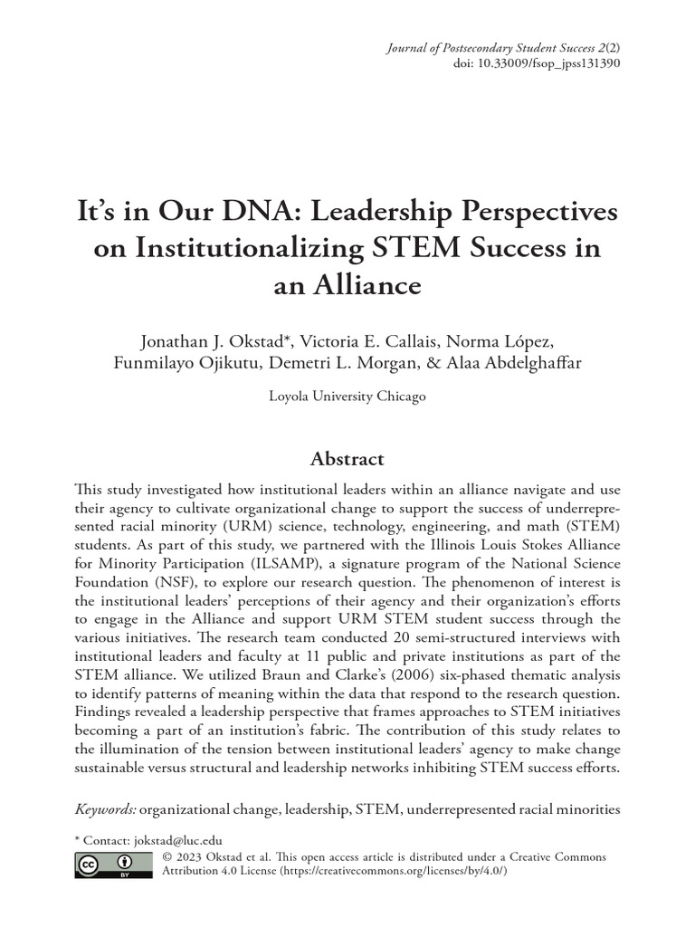 It's in Our DNA: Leadership Perspectives On Institutionalizing STEM ...