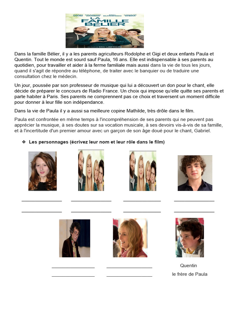 La famille Bélier : Portraits et défis | PDF