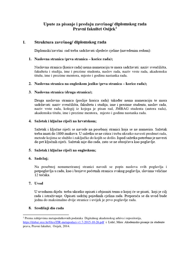 Upute Za Izradu Zavsnih Radova | PDF