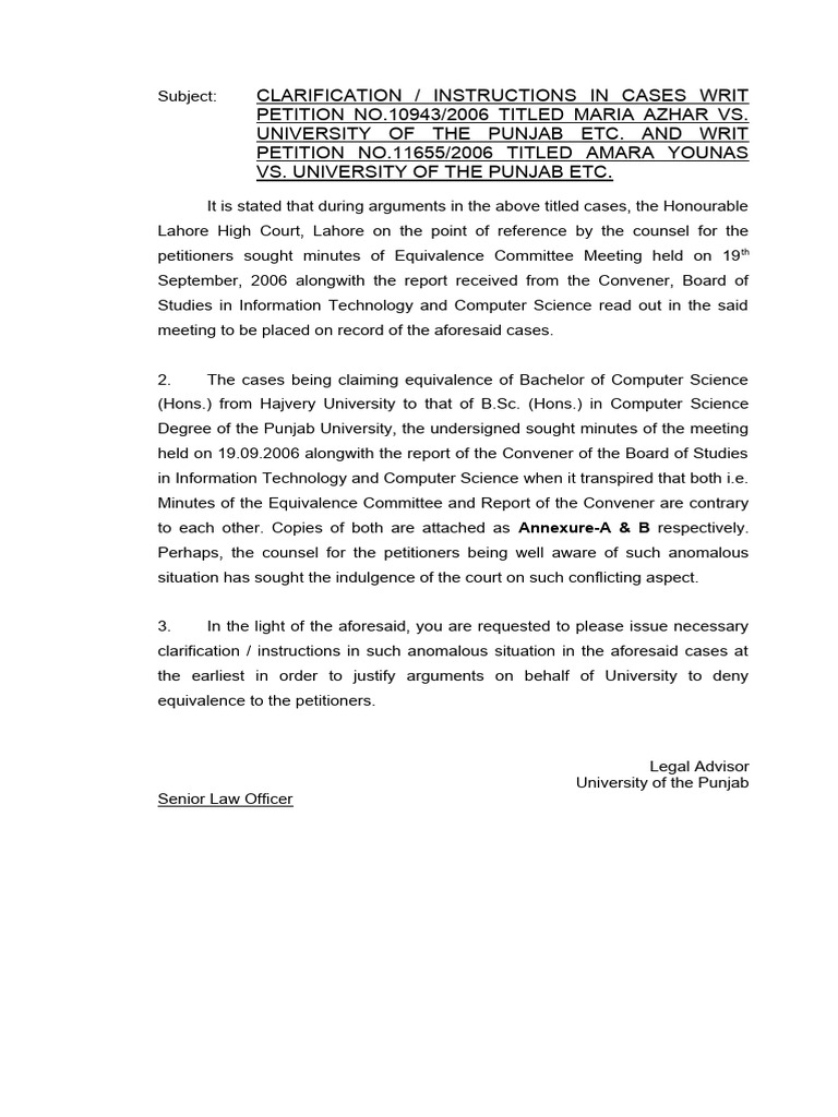 Clarification - Instructions in Maria Azhar and Amara Younas Cases | PDF