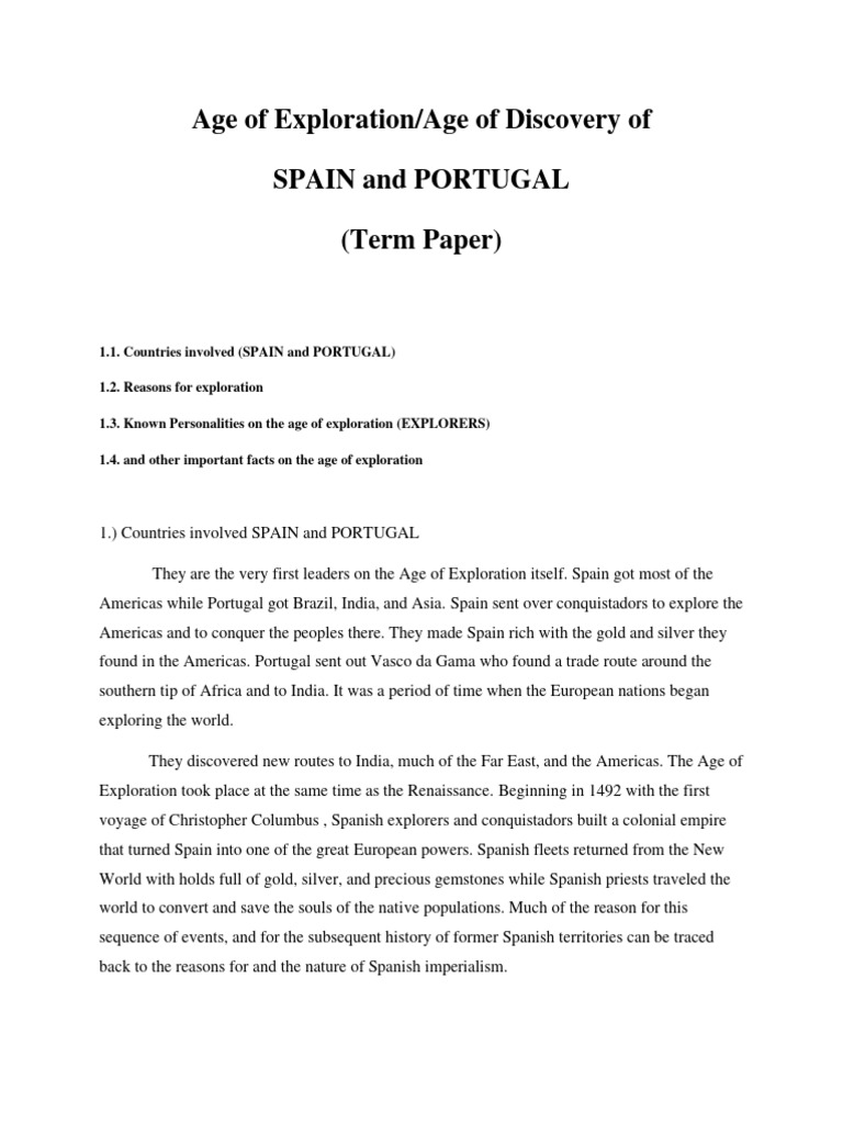 Age of Exploration & Age of Discovery of SPAIN and PORTUGAL (TERM PAPER ...