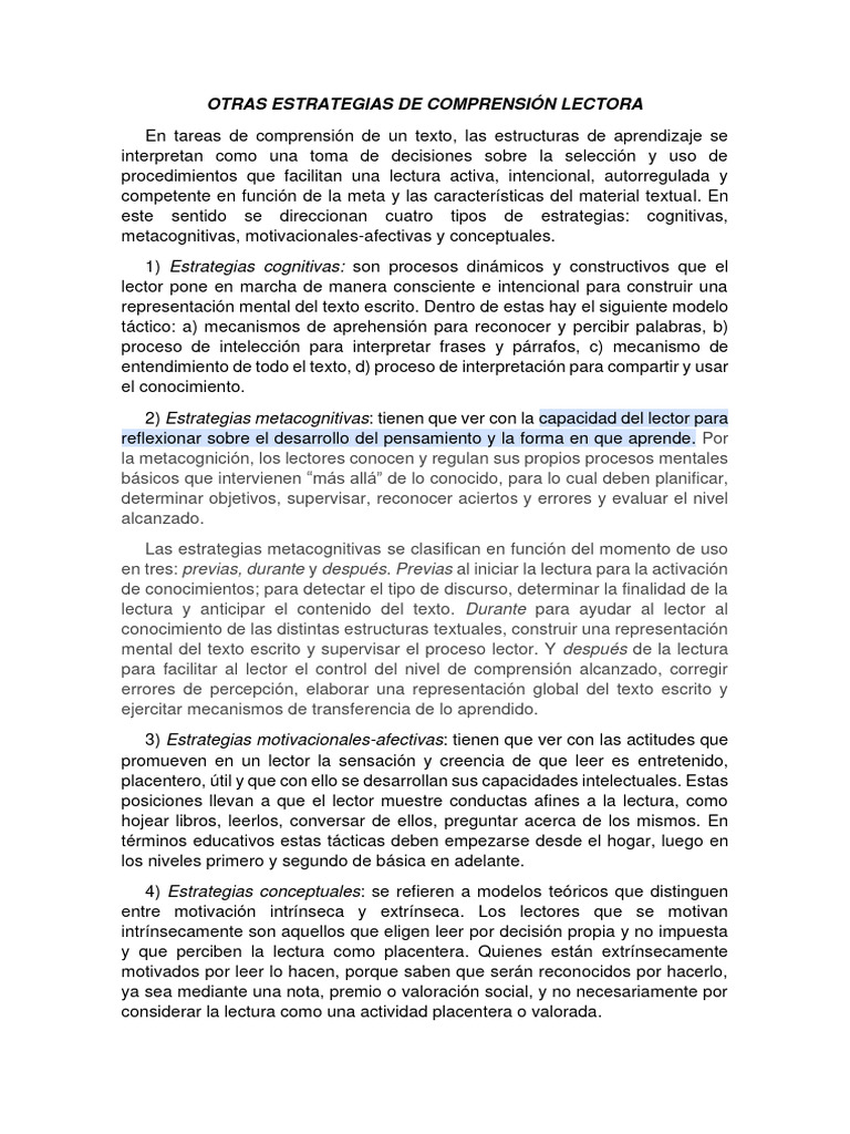 Estrategias para Mejorar la Comprensión Lectora | PDF | Comprensión ...