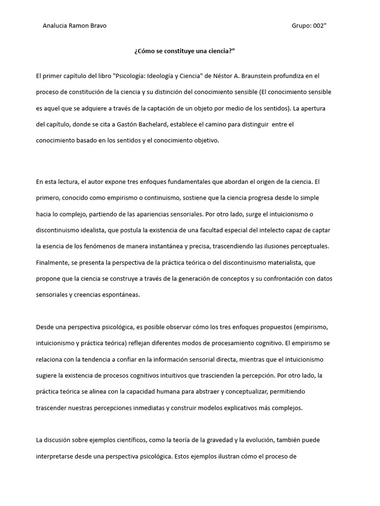 Cómo se constituye la ciencia según Braunstein | PDF | Conocimiento | Teoría